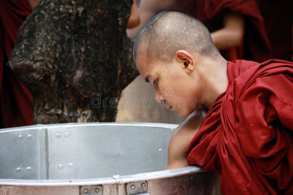 Monk Taking Rice from a Big Pan, Myanmar Editorial Stock Photo - Image ...