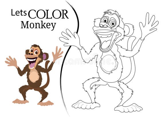 Monkey Coloring Pages for Kids Stock Vector - Illustration of shading ...