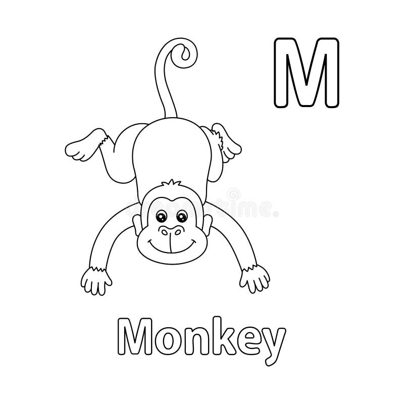 Monkey Alphabet ABC Coloring Page M Stock Vector - Illustration of ...