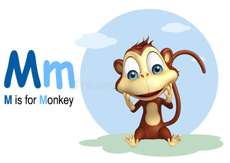 Monkey with alphabet stock illustration. Illustration of child - 70064020