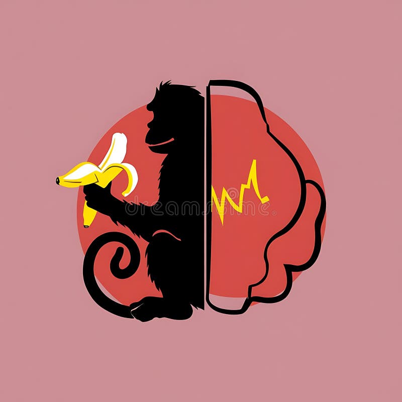 Monkey Art Drawing with Brain and Banana Colorful Line Art Illustration ...
