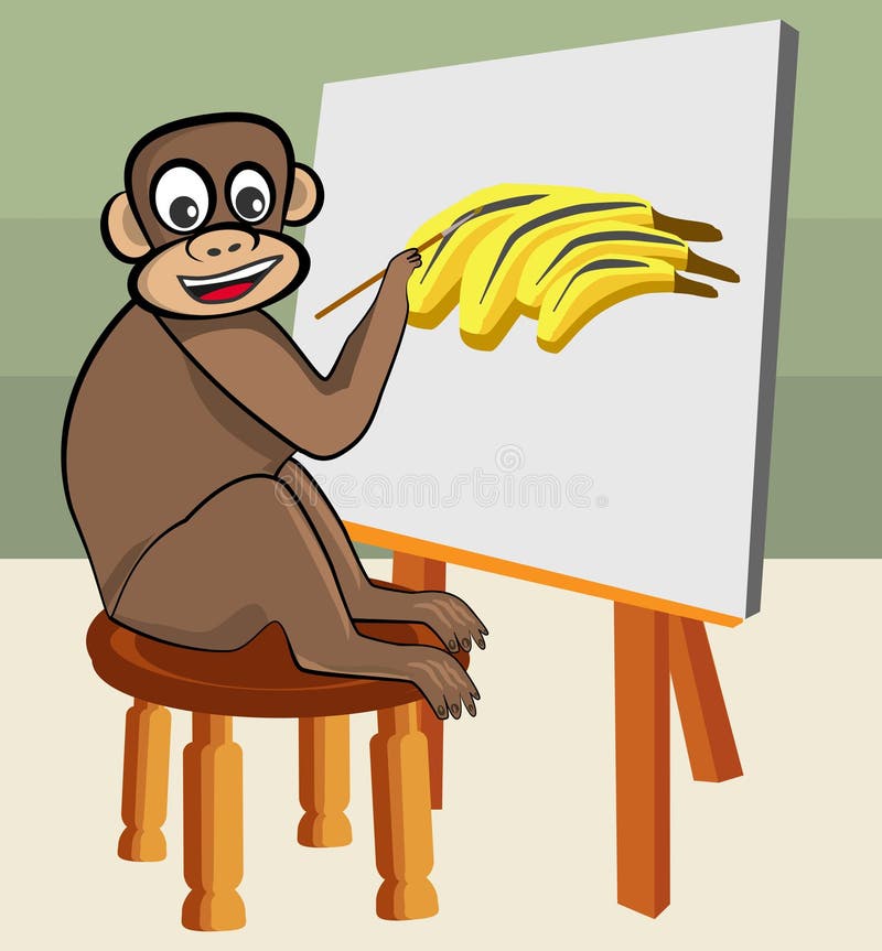 Monkey Artist Cartoon Illustration Stock Illustration - Illustration of ...