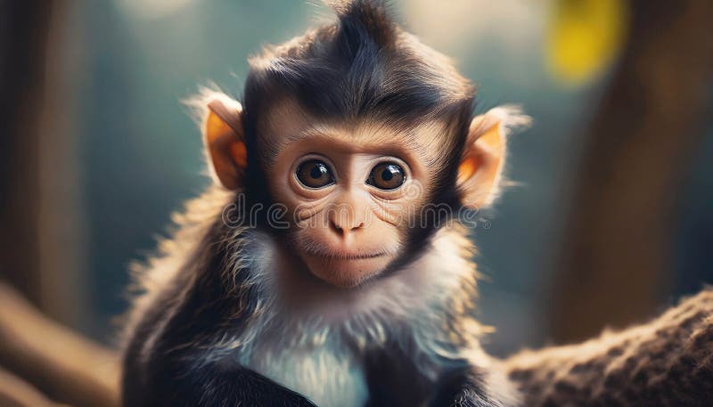 Monkey Baby. Cute Animal Portrait .ai Generated Stock Illustration ...