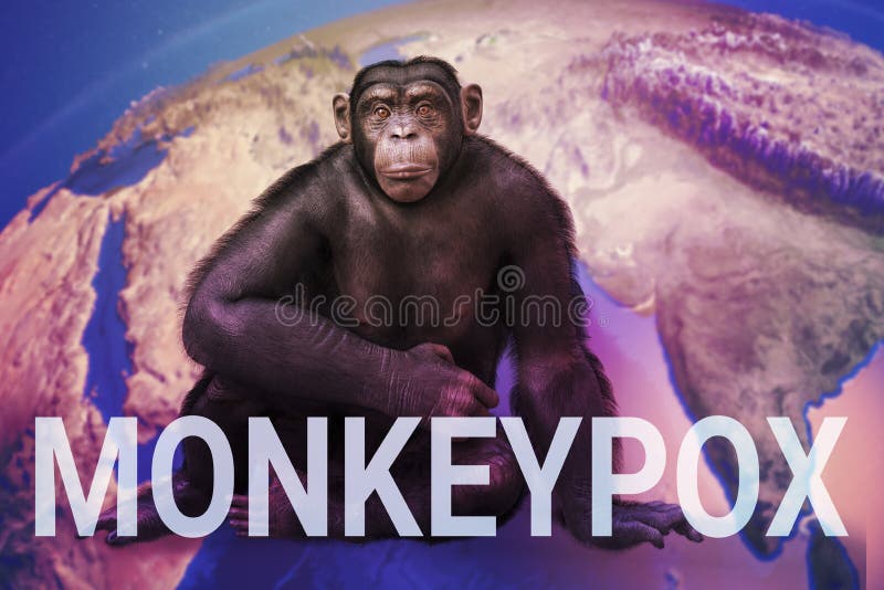 Monkey on a Background with Earth Map, Conceptual 3D Illustration Stock ...