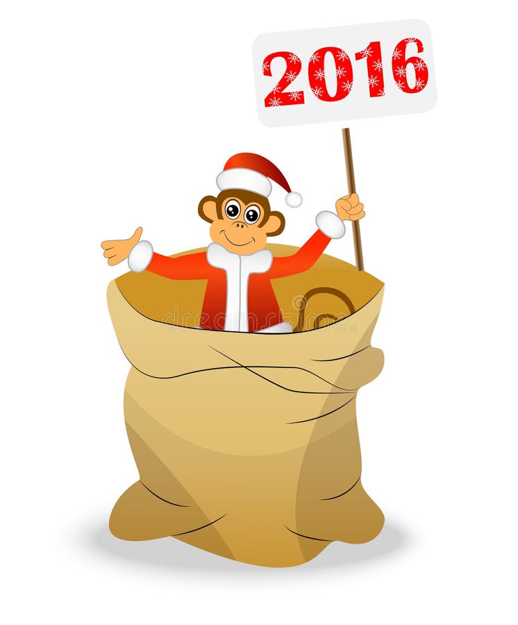 Monkey in a Bag with a Sign 2016 Stock Vector - Illustration of plate ...