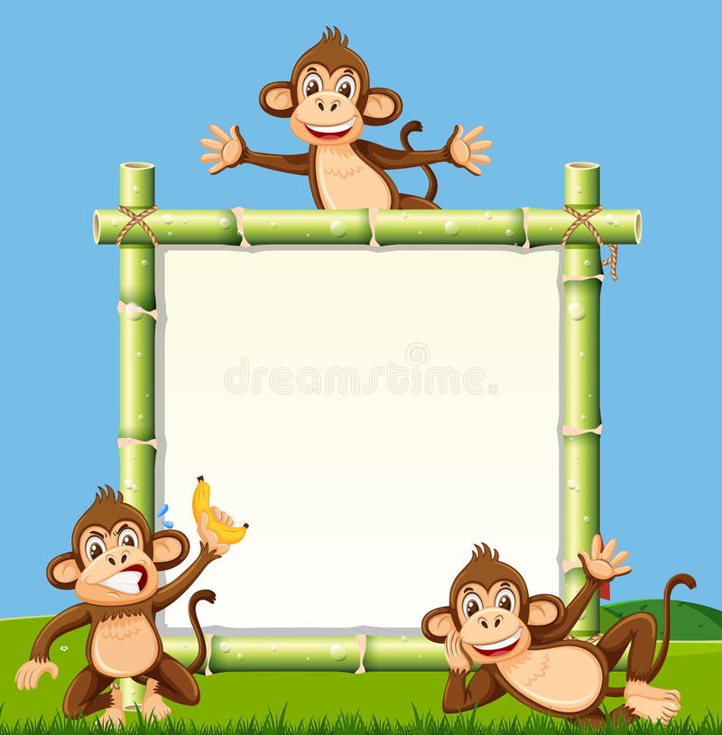 Monkey on the bamboo board stock vector. Illustration of drawing ...