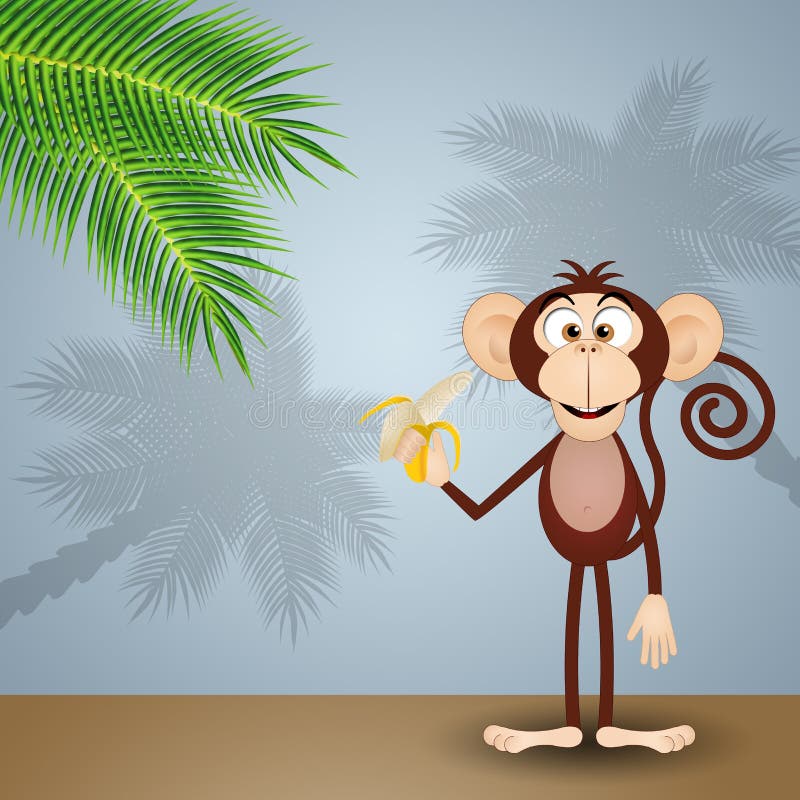 Monkey with banana stock illustration. Illustration of snack - 41785280