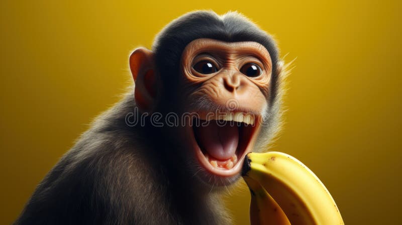 A Monkey with a Banana in Its Mouth and it is Smiling, AI Stock Photo ...