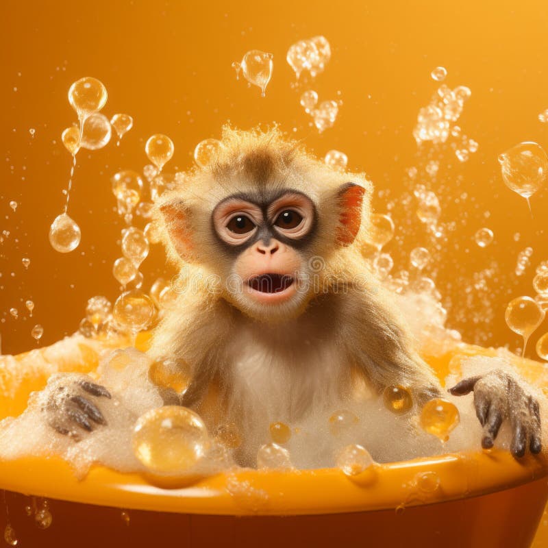 Monkey in Bathtub with Soap Bubbles - Orange and Amber Sensory ...