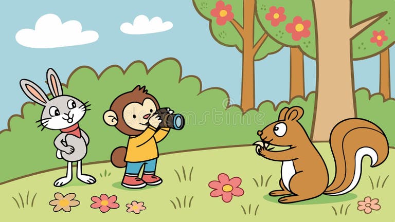 Monkey with Binoculars Observes Nature, Forest Animals. Vector Design ...