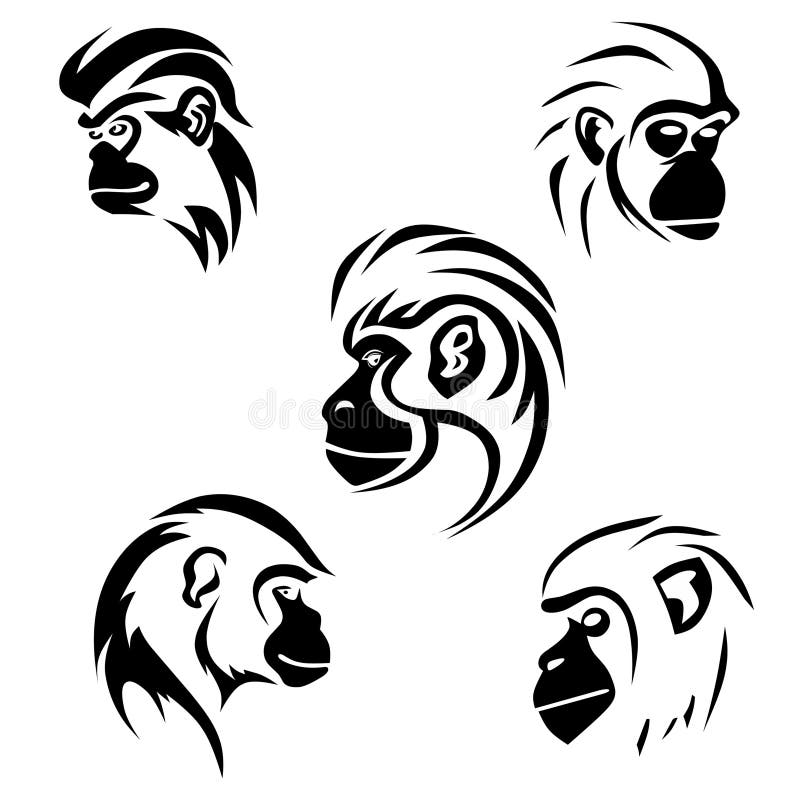 Monkey . Black and White Line Art. Logo Design for Use in Graphics ...