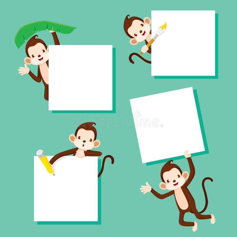 Monkey with Blank Sign Set stock vector. Illustration of event - 78246554
