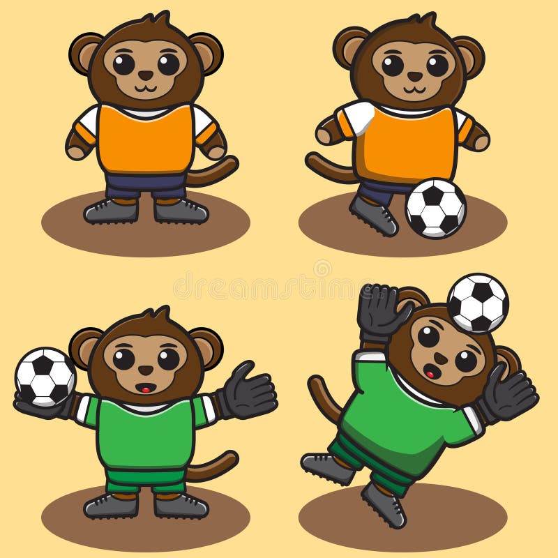 Vector Illustration of Cute Monkey Football Cartoon. Stock Vector ...