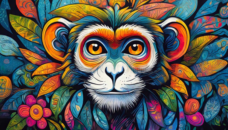 Monkey Bright Colorful and Vibrant Poster Illustration Stock ...