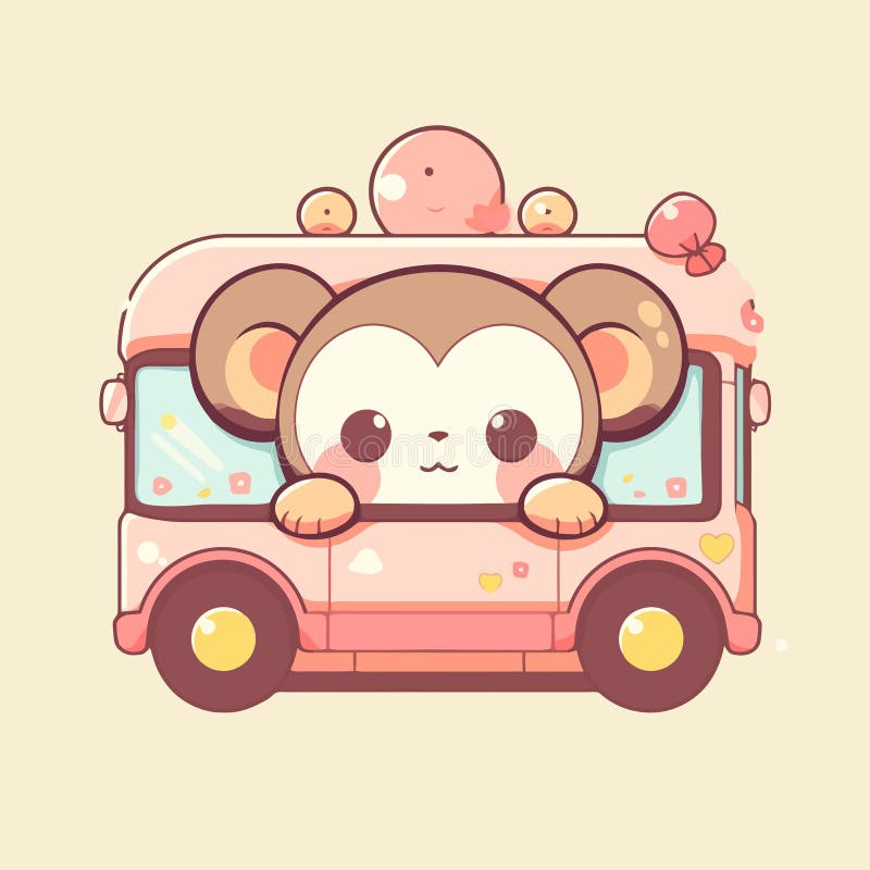 Monkey on a Bus Cartoon Character Stock Illustration - Illustration of ...