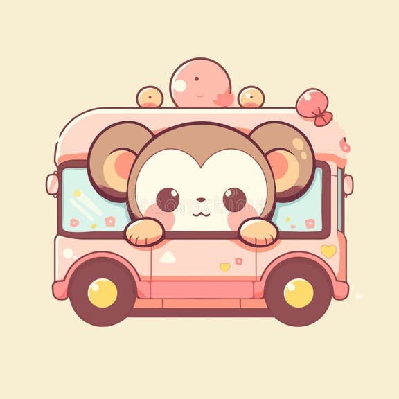 Monkey on a Bus Cartoon Character Stock Illustration - Illustration of ...