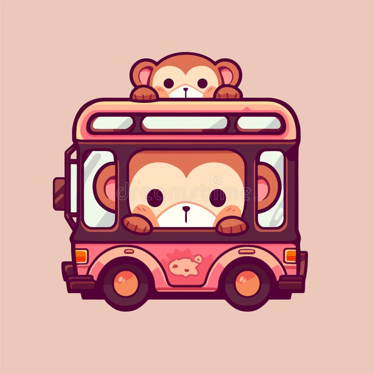 Monkey on a Bus Cartoon Character Stock Illustration - Illustration of ...