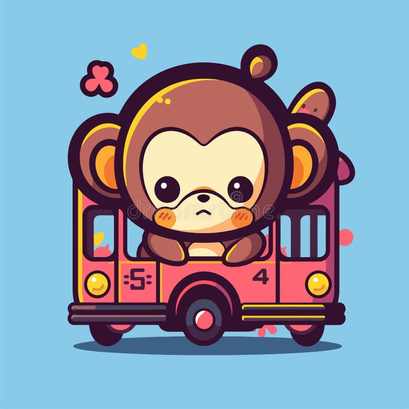 Monkey on a Bus Cartoon Character Stock Illustration - Illustration of play, drawing: 274990681