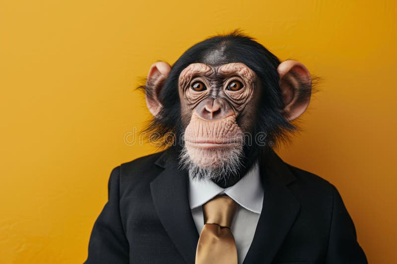 Monkey in Business Suit Over Yellow Background Stock Illustration ...