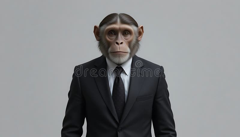 Monkey in Business Suit Standing Against a Plain Background Stock ...
