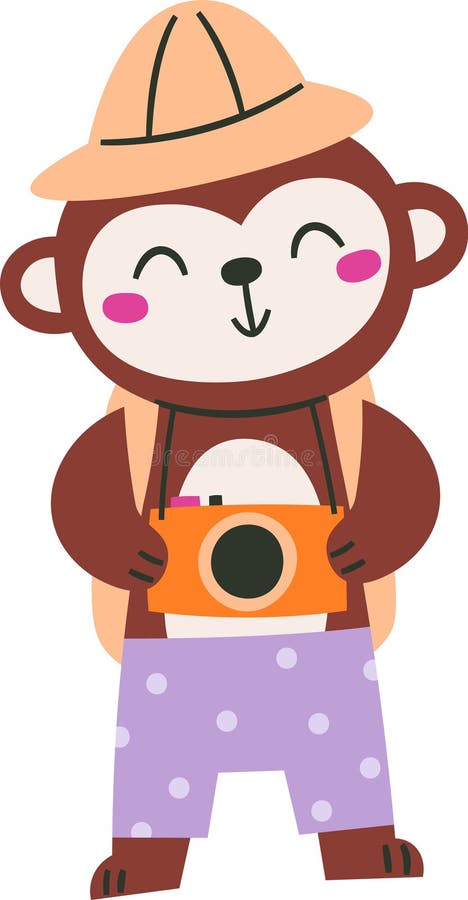 Monkey with Camera stock vector. Illustration of white - 319735100