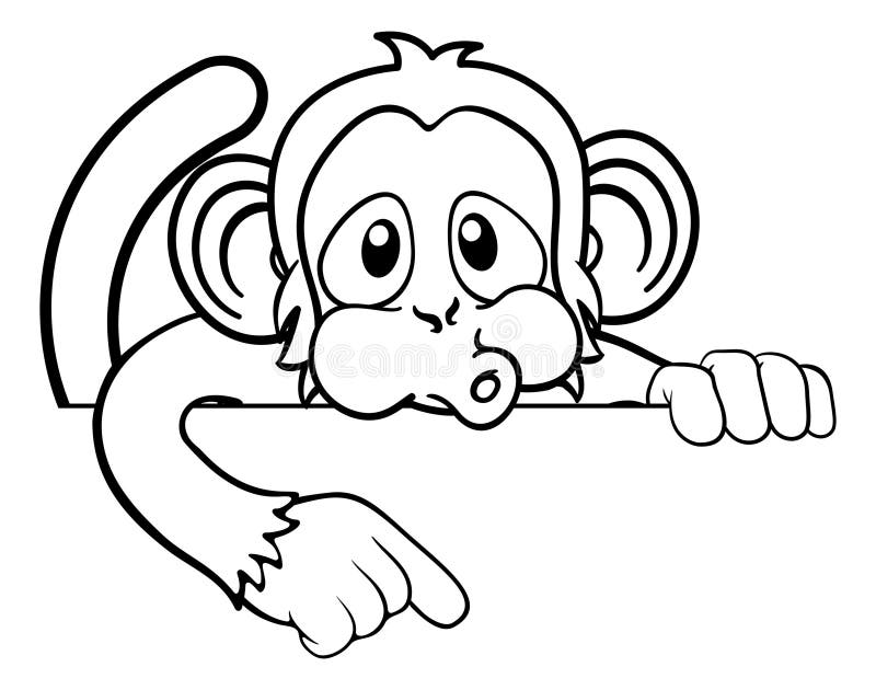 Monkey Cartoon Character Animal Pointing at Sign Stock Vector ...