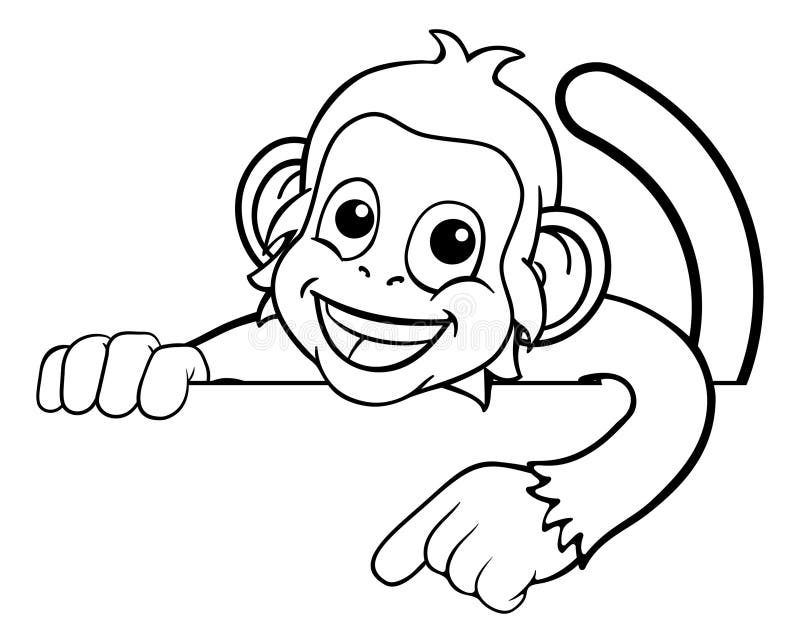 Monkey Cartoon Character Animal Pointing at Sign Stock Illustration ...