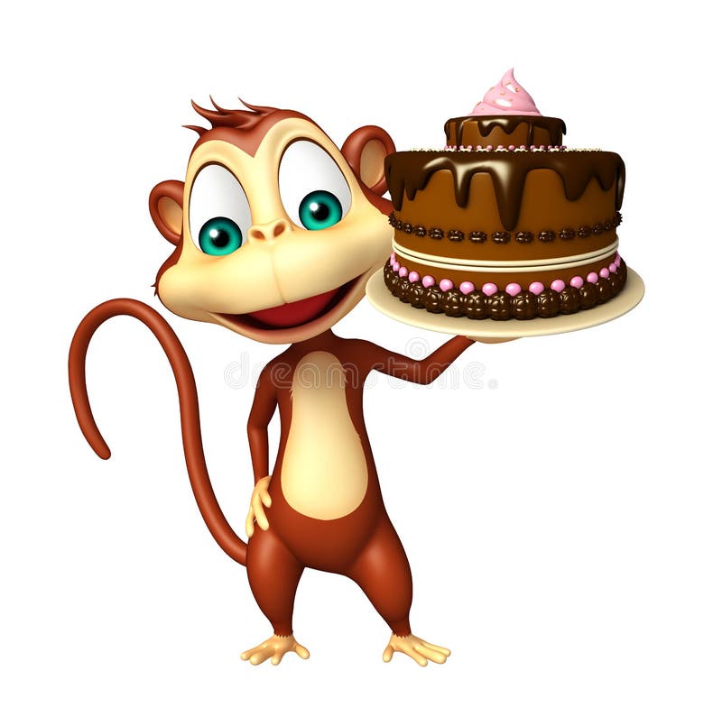 Monkey Cartoon Character with Cake Stock Illustration - Illustration of festive, cute: 71854009