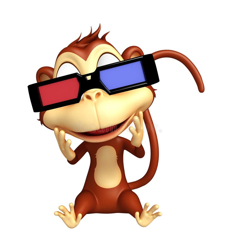 Monkey Cartoon Character with 3D Gogal Stock Illustration ...