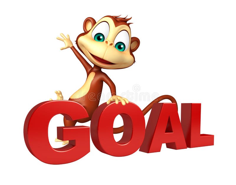 Monkey Cartoon Character with Goal Sign Stock Illustration ...