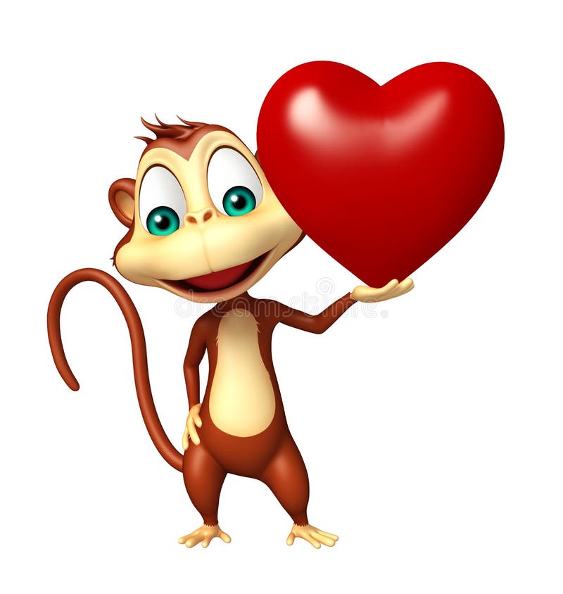 Monkey Cartoon Character with Heart Stock Illustration - Illustration ...