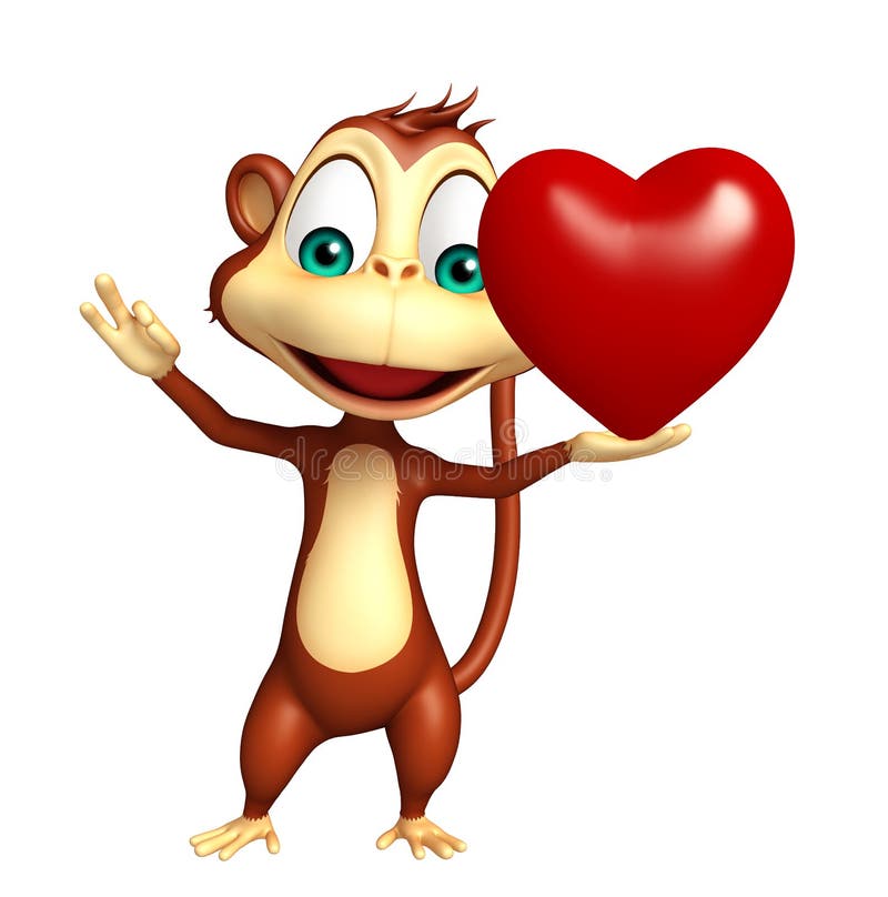 Monkey Cartoon Character with Heart Stock Illustration - Illustration ...