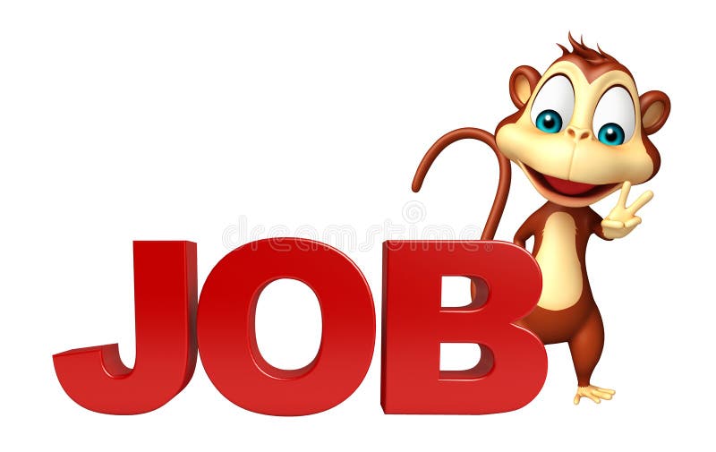 Monkey Cartoon Character with Jobs Sign Stock Illustration ...