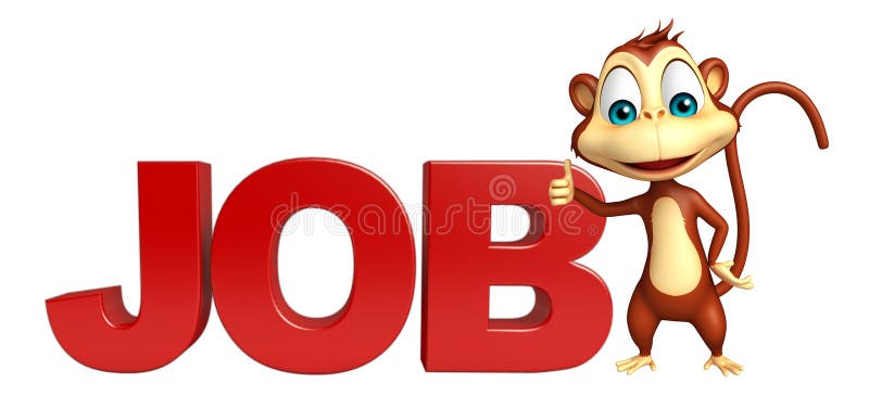 Monkey Cartoon Character with Jobs Sign Stock Illustration ...