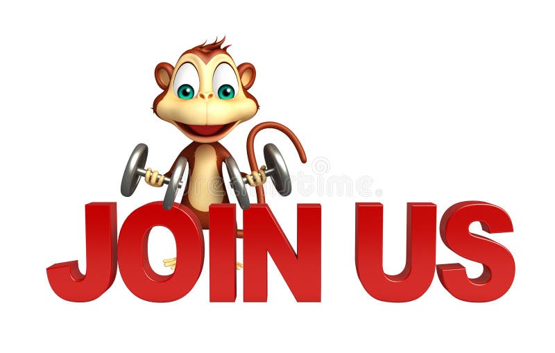 Monkey Cartoon Character with Join Us Sign Stock Illustration ...