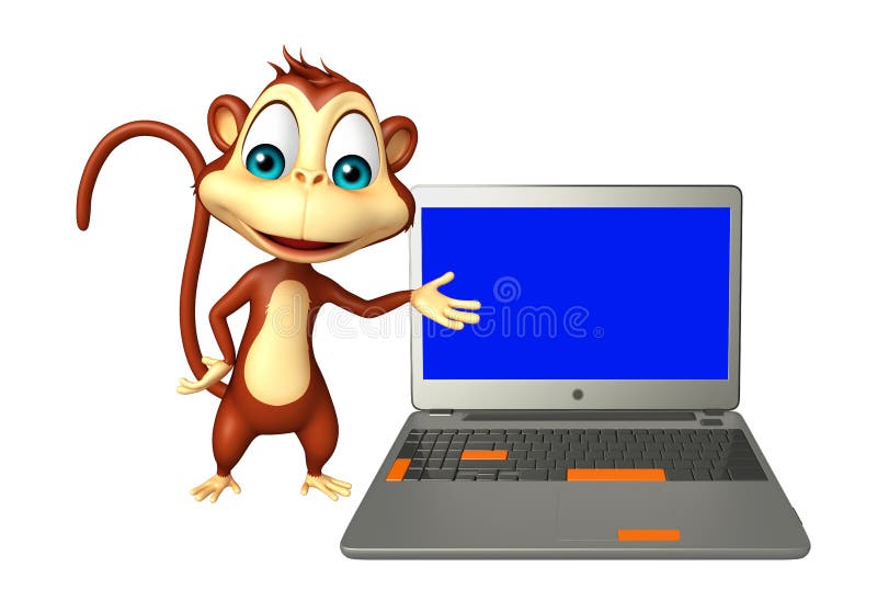 Monkey Cartoon Character with Laptop Stock Illustration - Illustration ...
