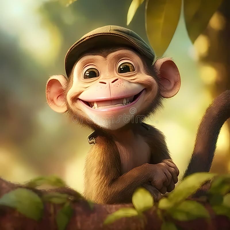 Monkey Cartoon Character with Smile Stock Illustration - Illustration ...
