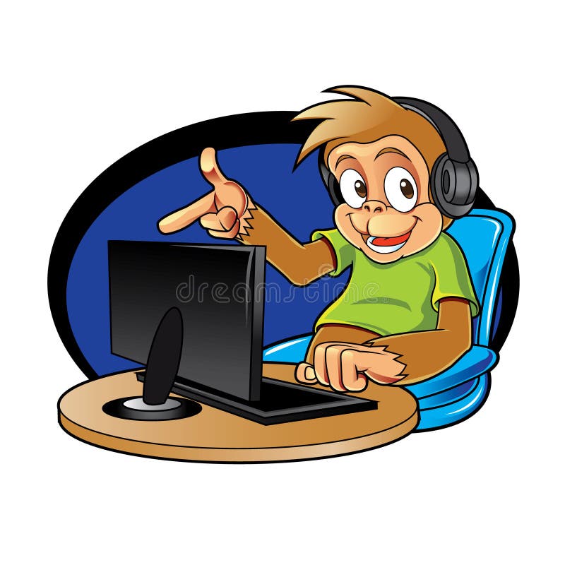 Monkey Cartoon with Computer Stock Vector - Illustration of technology ...