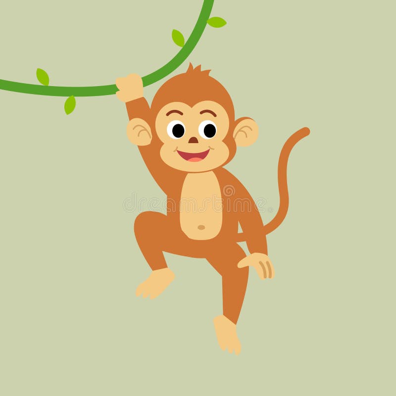 Monkey Cartoon. Cute Monkey Climbing on the Vine Stock Vector ...