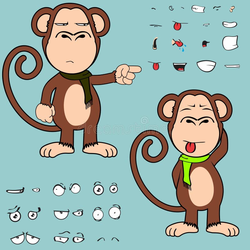 Monkey Cartoon Expressions Set Stock Vector - Illustration of eyes ...
