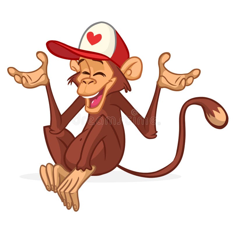 Cartoon Funny Monkey Wearing Hat Cap and Smiling. Vector Illustration ...