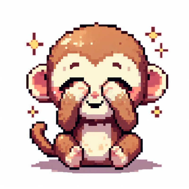 Monkey Cartoon Portrait, Pixel Art Stock Illustration - Illustration of ...