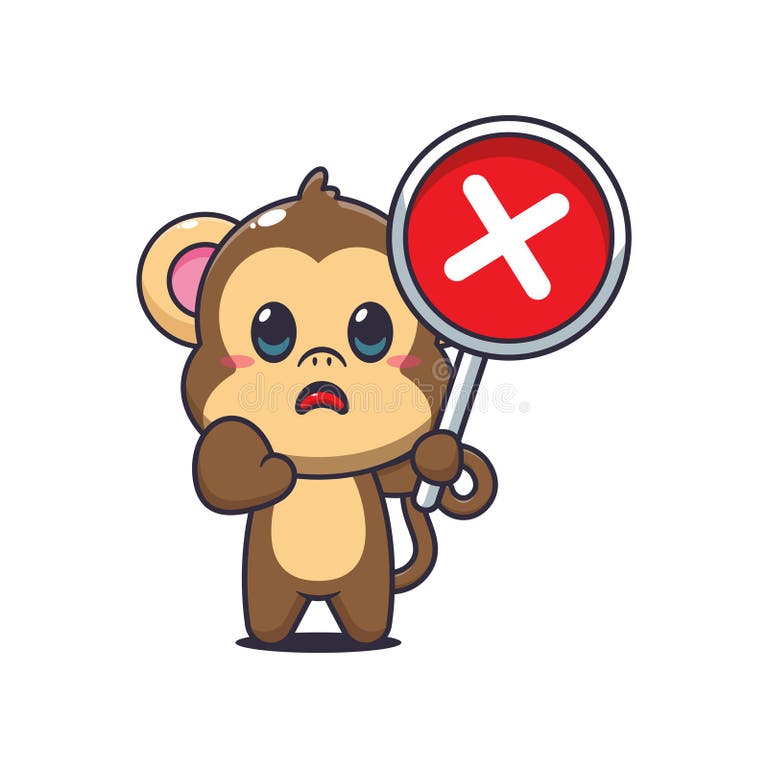 Monkey Cartoon Vector Illustration with Wrong Sign Stock Vector ...