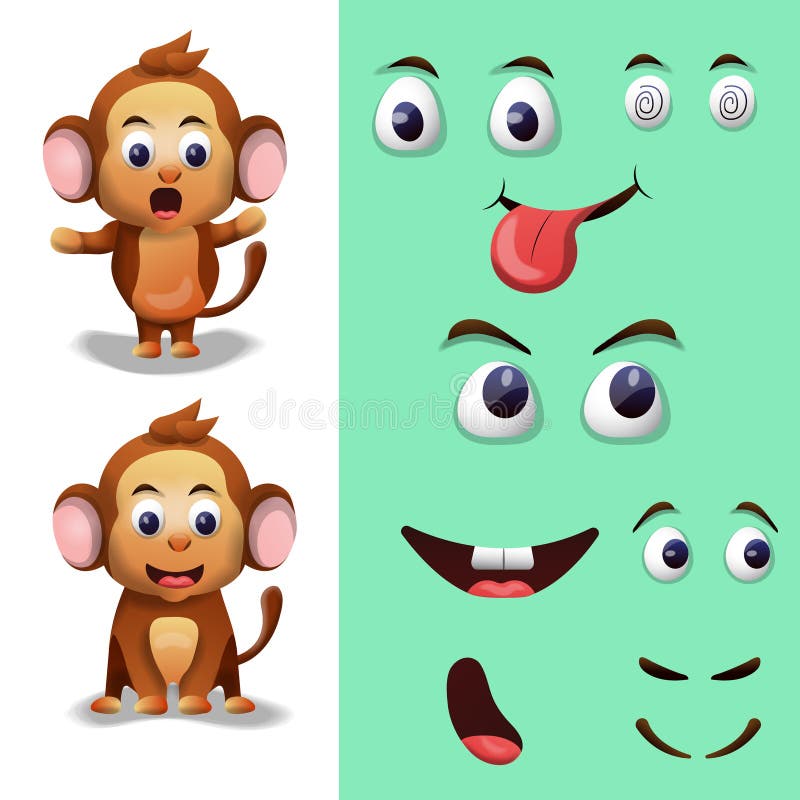 Monkey Character and Face Expressions Stock Illustration - Illustration ...