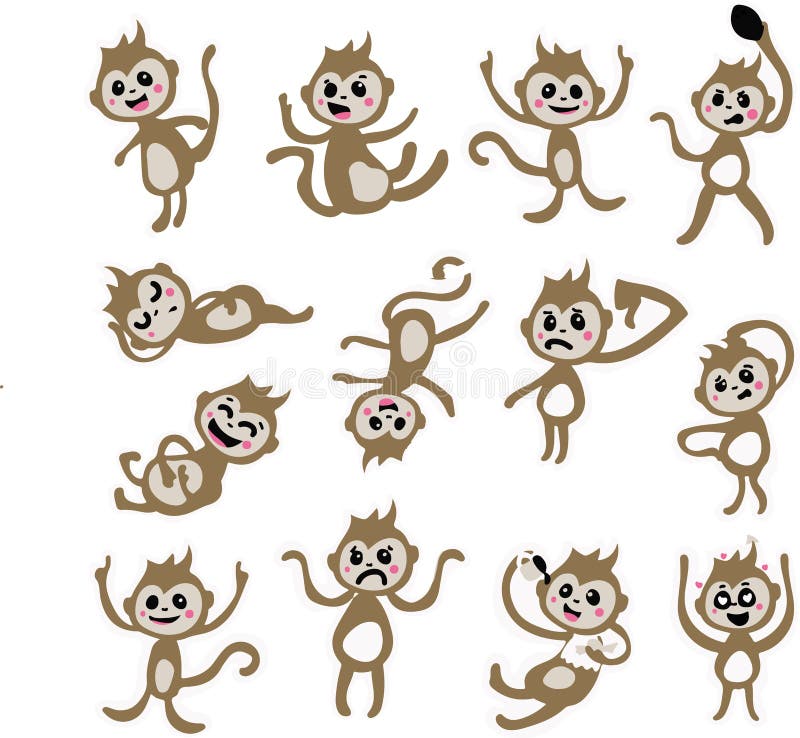 Monkey character pack stock illustration. Illustration of isolated ...