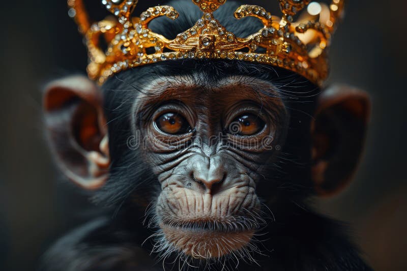 Monkey Chief with a Golden Crown on His Head Stock Photo - Image of ...