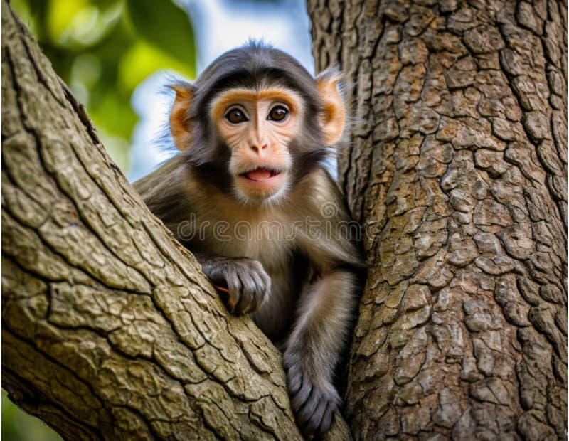 Monkey Chimpanzee Hiding Behind Tree Stock Illustration - Illustration ...