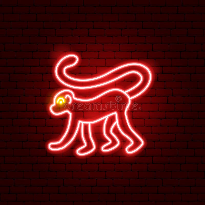 Monkey Chinese Zodiac Neon stock vector. Illustration of happy - 255051199