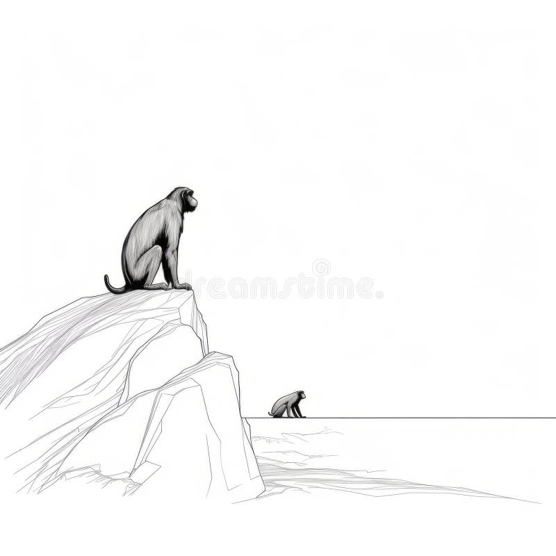 Monkey on Cliff Doodle: Ambient Occlusion Style Minimalistic Black and ...