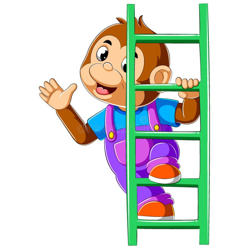 Monkey Climbed High Up Ladder Stock Vector - Illustration of chimpanzee ...